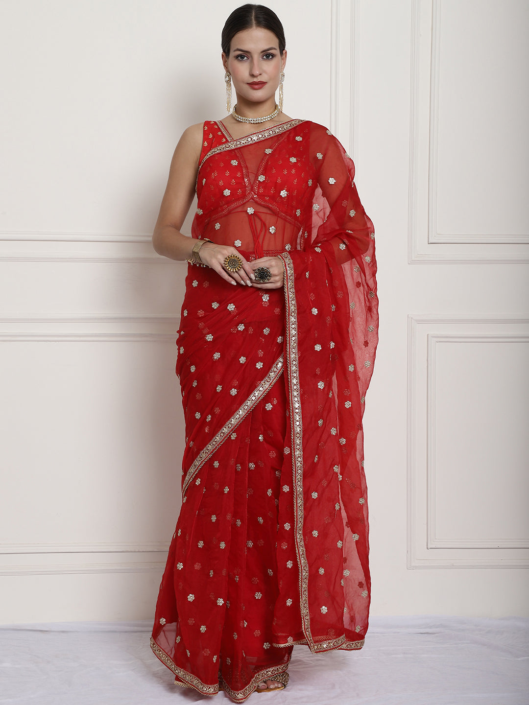 Bridal Red Saugat Organza Embroidered Saree – anokherang