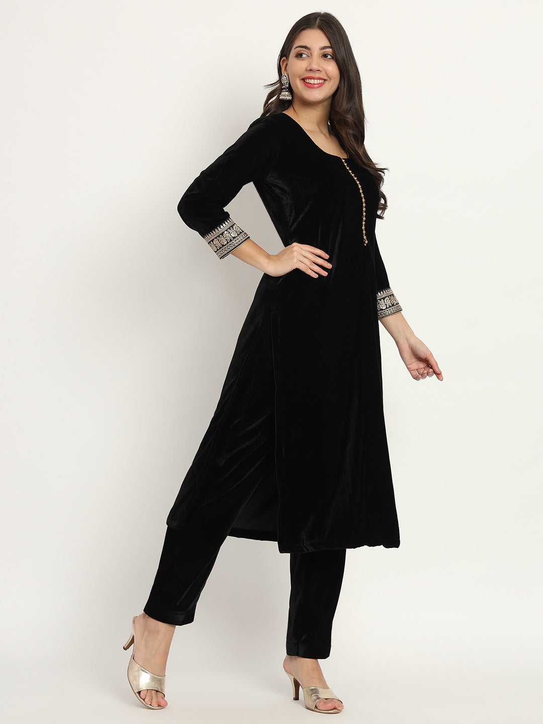 Noor Black Velvet Kurti with Pants and Dupatta – anokherang
