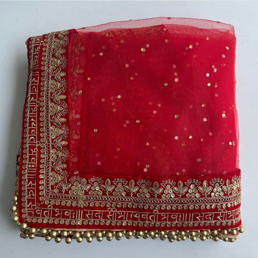 Bridal Beauty Red Stone Saubhaugyavati Net Dupatta – anokherang