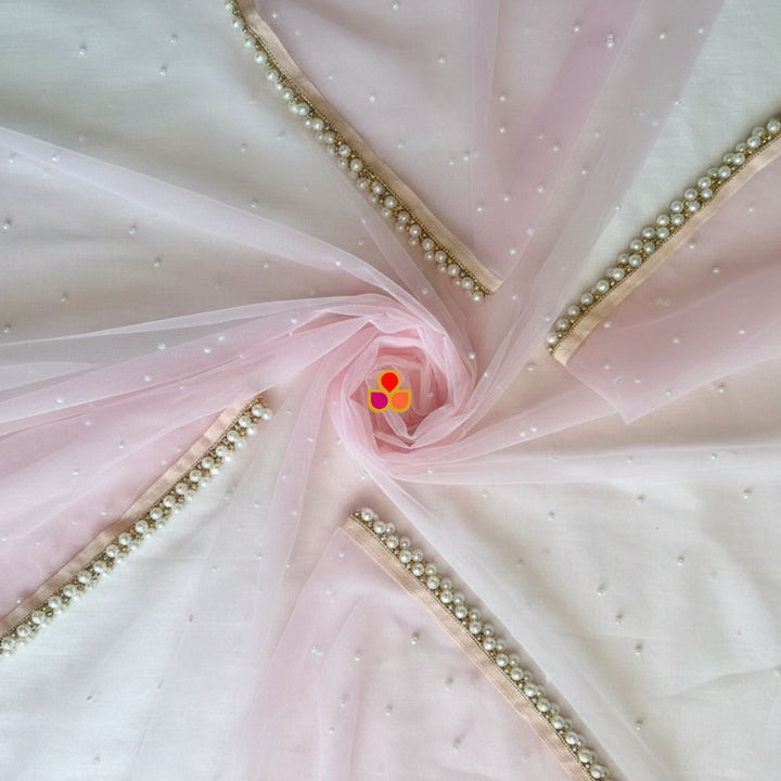 Bridal Ivory & Blush Pink Veil Pearl Net Veil – anokherang