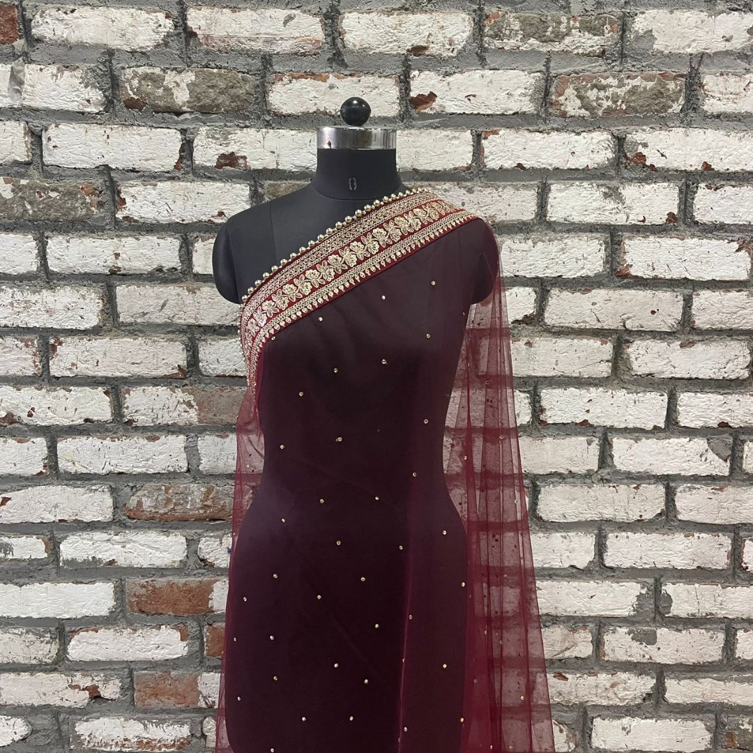 Bridal Prism Maroon Stone Embroidered Border Net Dupatta – anokherang