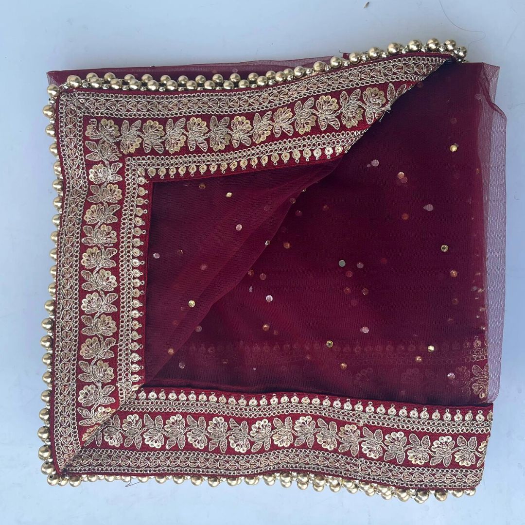 Bridal Prism Maroon Stone Embroidered Border Net Dupatta – anokherang
