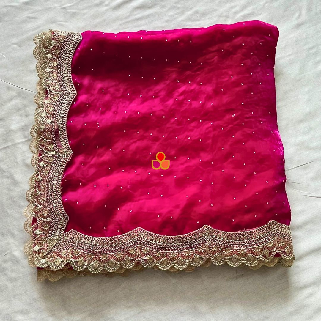 Bridal Rani Pink Swarovski Tissue Silk Dupatta – anokherang