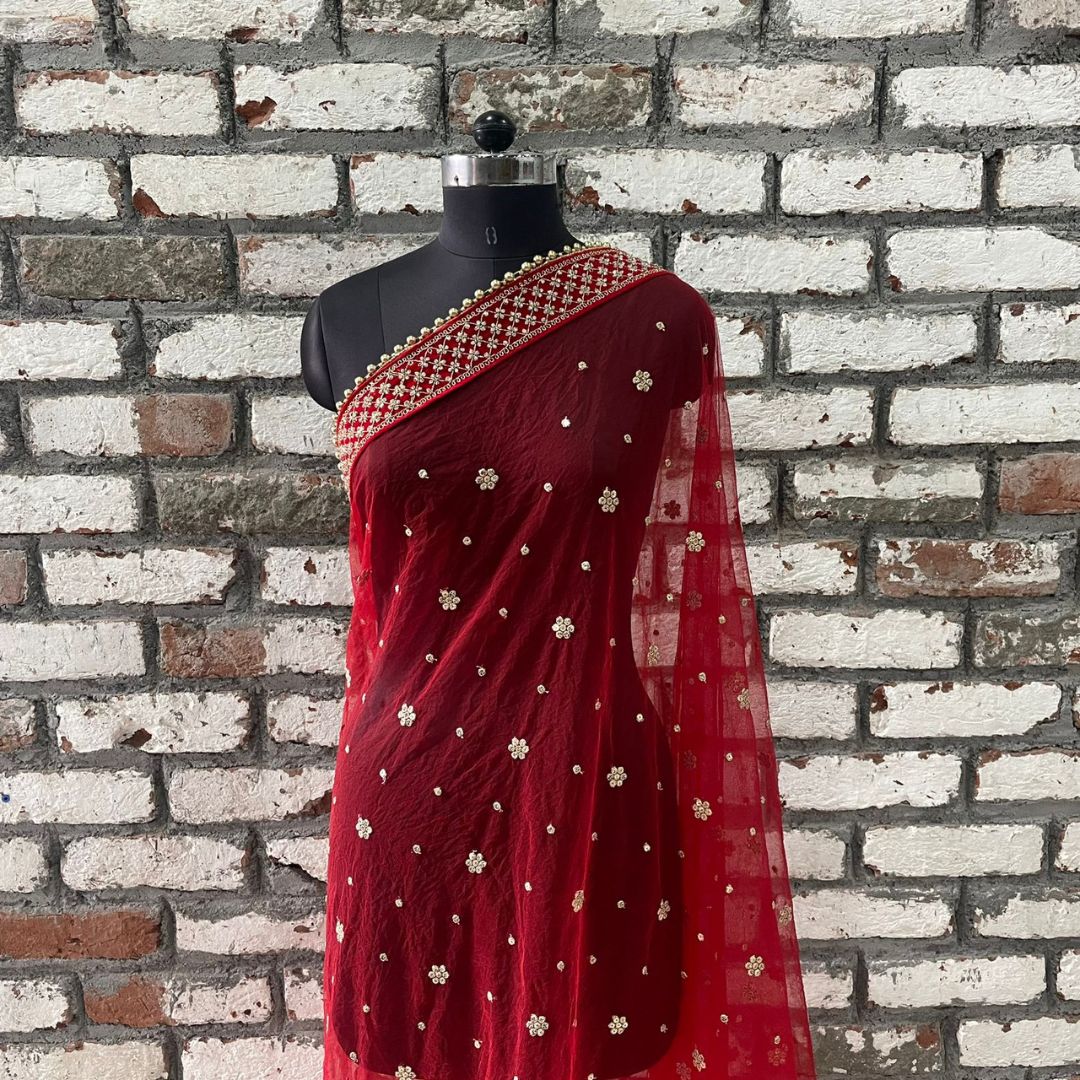 Bridal Red Jewel Embroidered Sequin Net Dupatta – anokherang