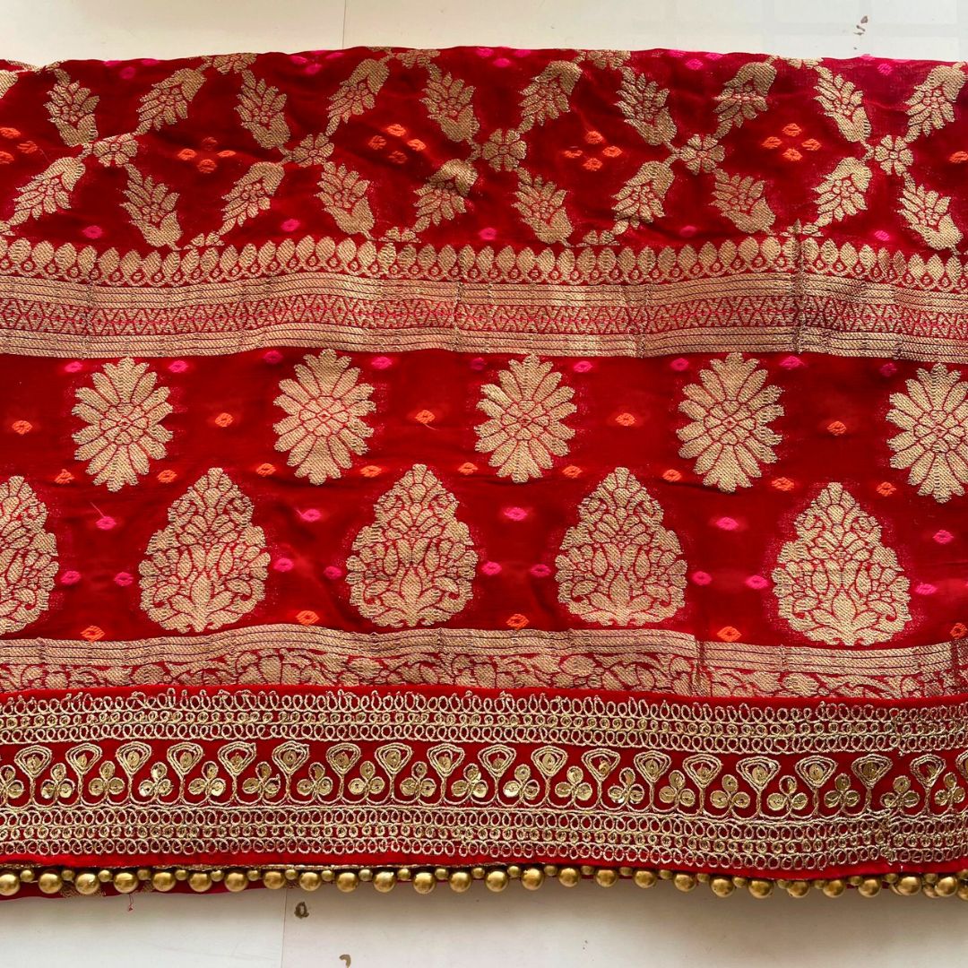 Bridal Red Royale Georgette Banarasi Embroidered Dupatta – anokherang