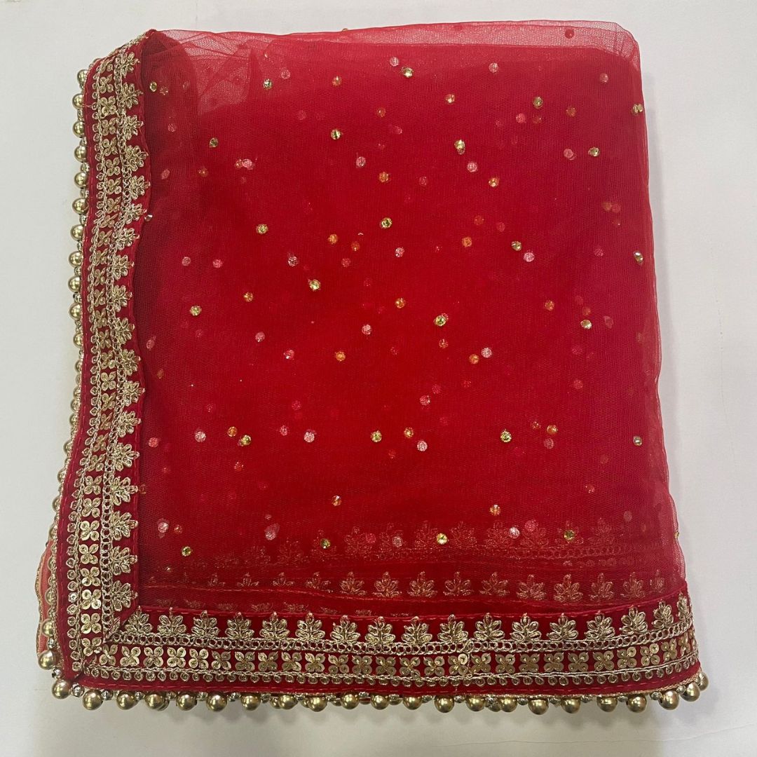 Bridal Elegant Red Embroidered Stone Net Dupatta – anokherang