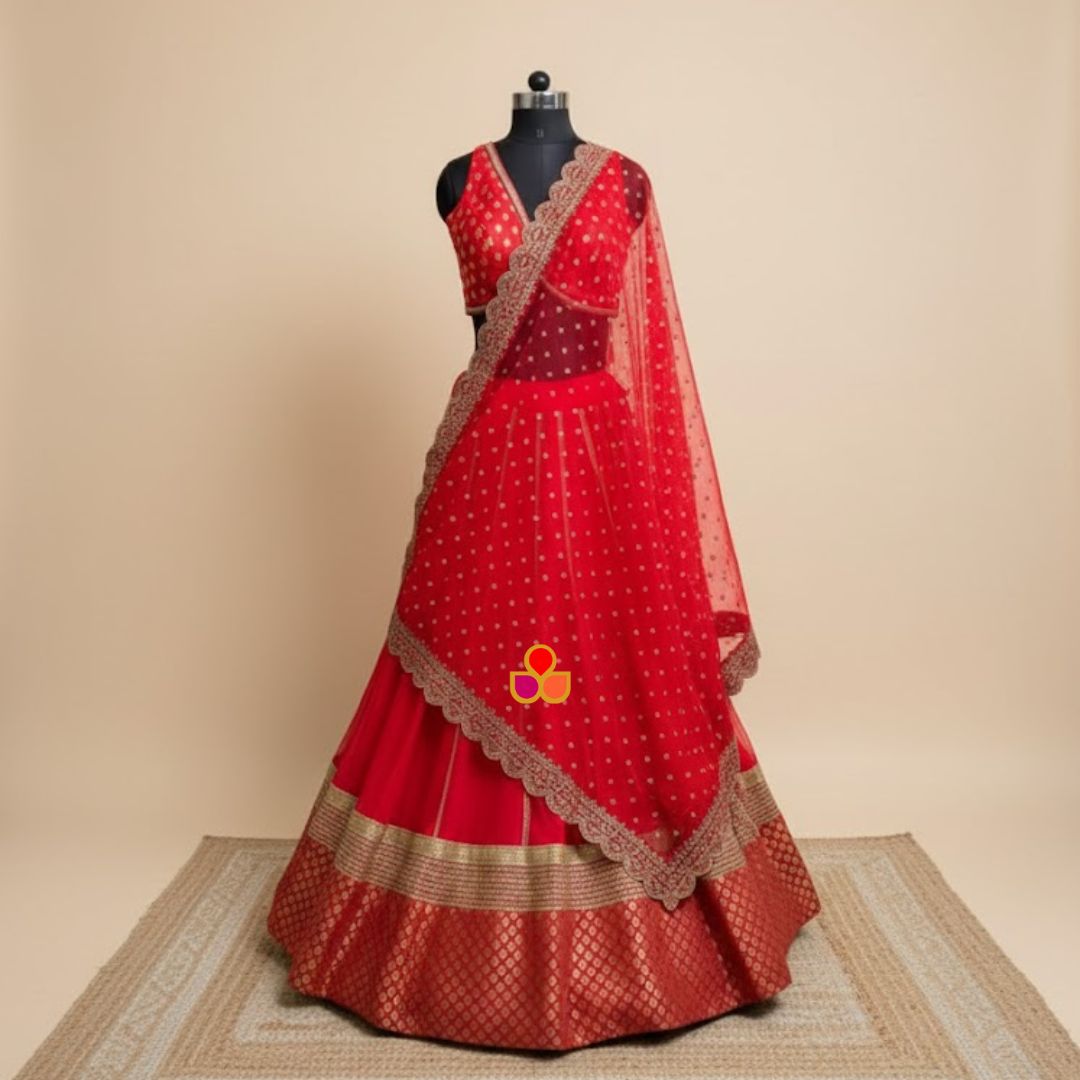 Bridal Shagun Red Sequin Organza Scalloped Dupatta – anokherang