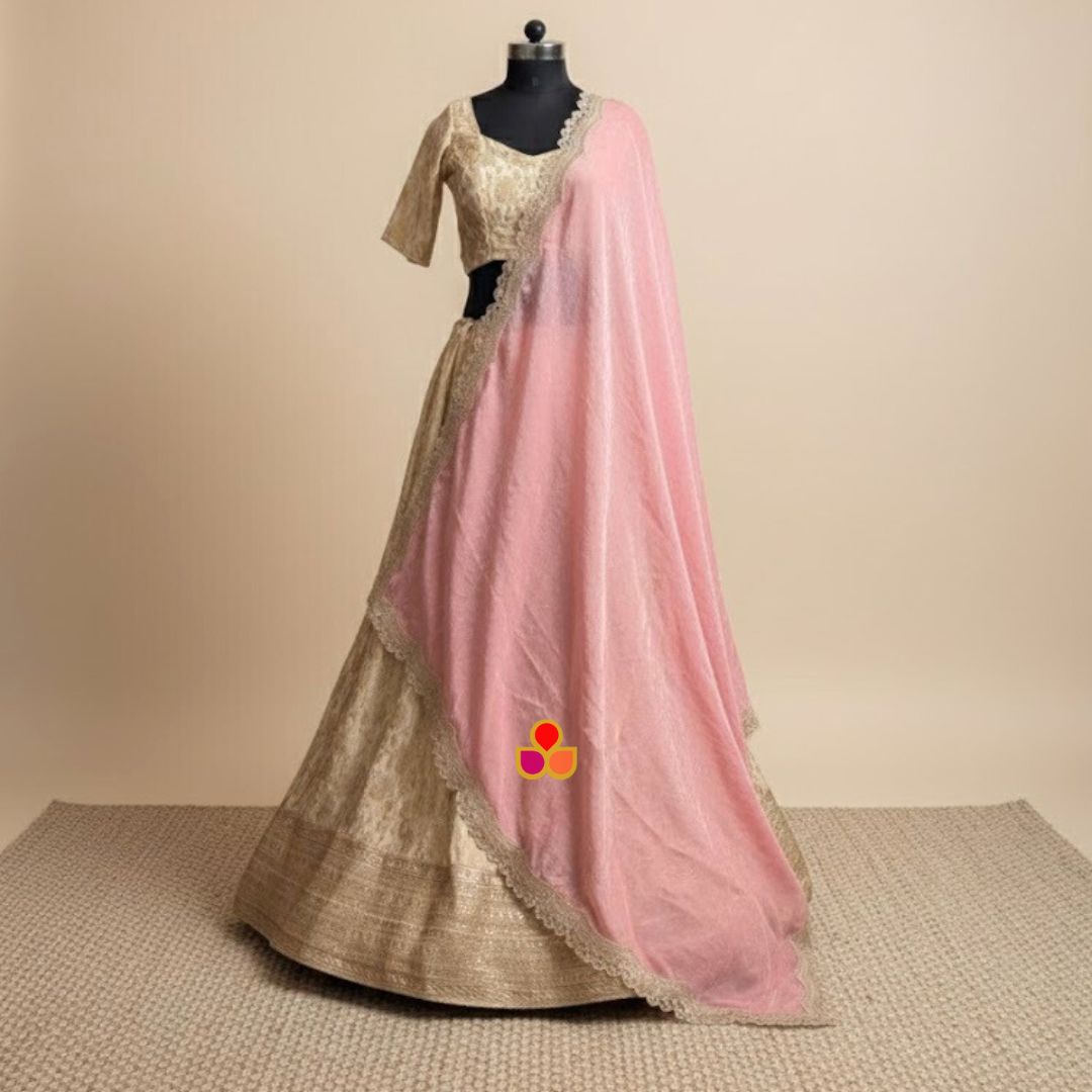 Bridal Soft Blush Pink Swarovski Tissue Silk Dupatta – anokherang