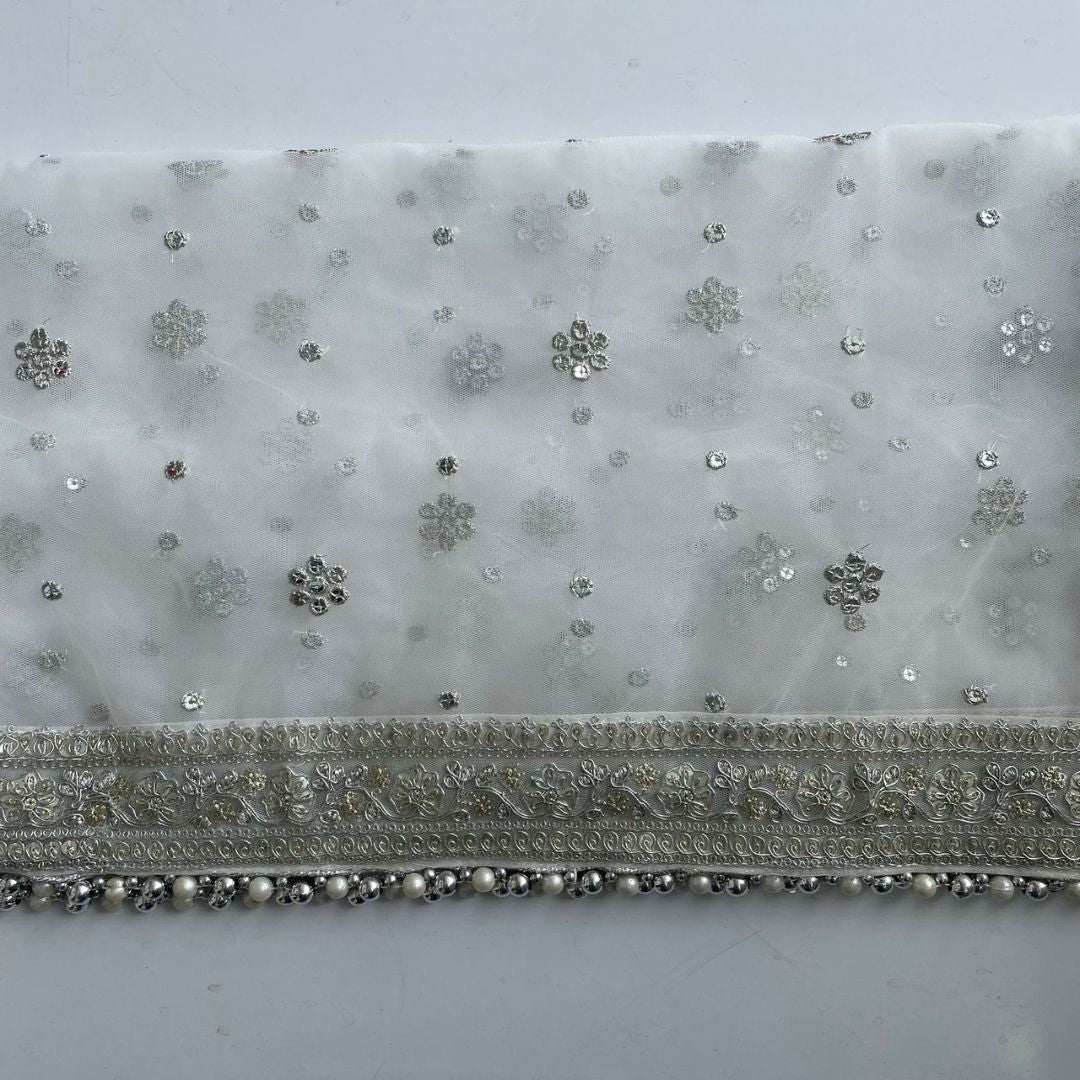 Bridal Tara Ivory Silver Embroidered Net Sequin Dupatta – anokherang