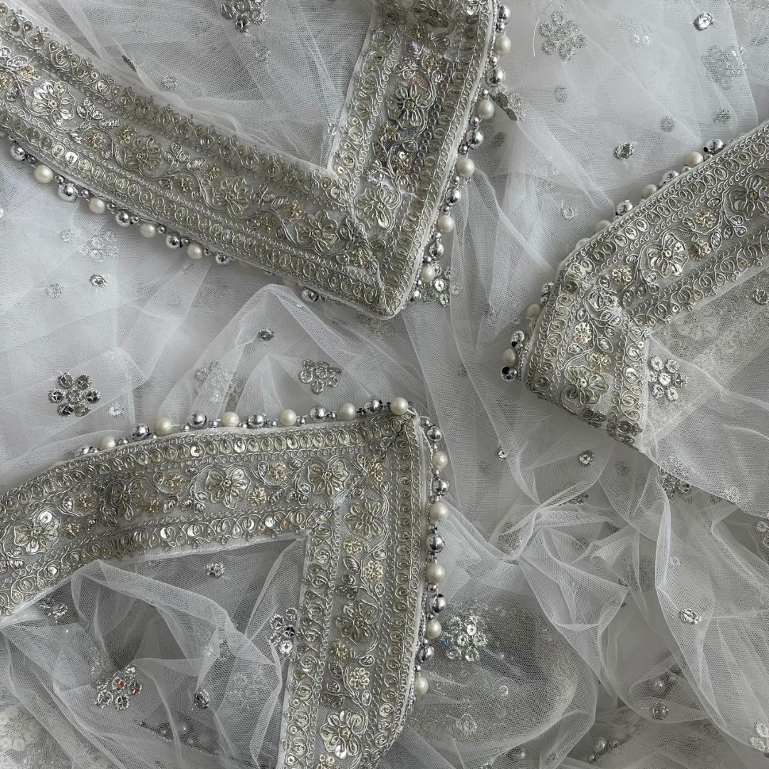 Bridal Veil Tara Ivory Silver Embroidered Net Sequin Veil – anokherang