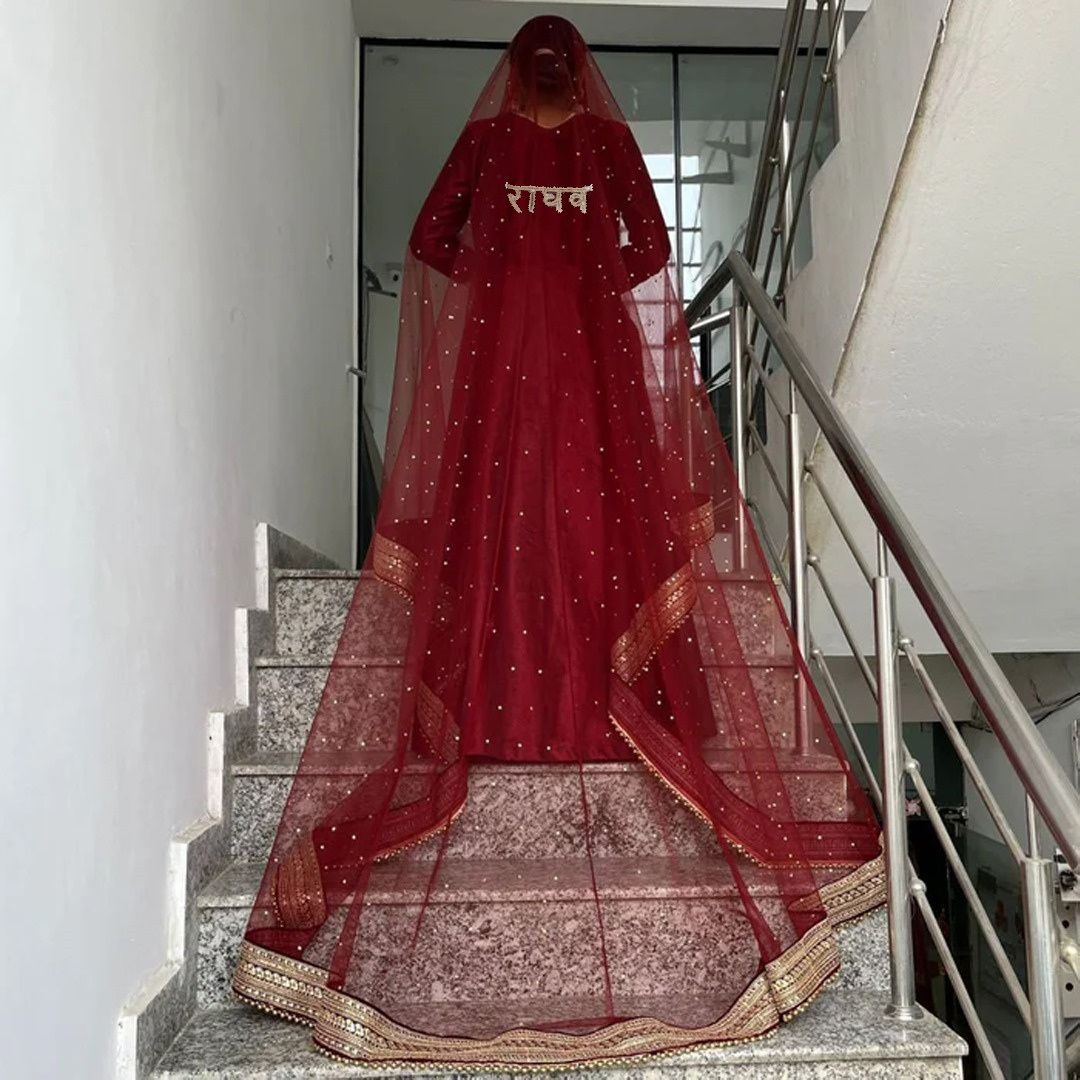 Customized Bridal Maroon Queen Veil Net Dupatta with with any Text of ...
