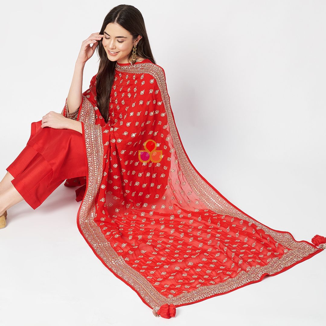 Glamour Red Gold Sequin Georgette Dupatta – anokherang
