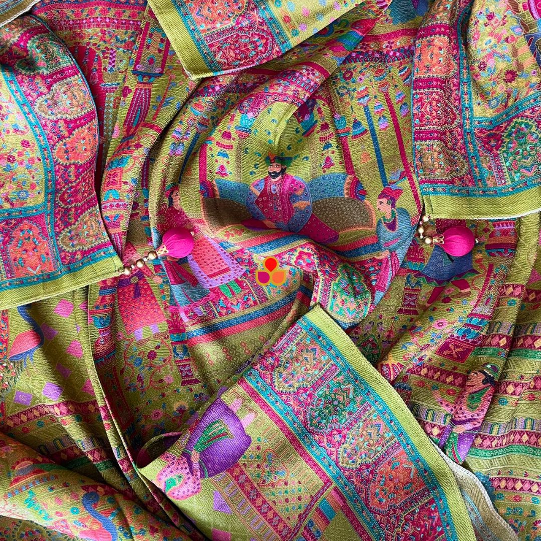 Gulistan Mehandi Green Multi Color Kashmiri Jamawar Embroidered Silk D ...