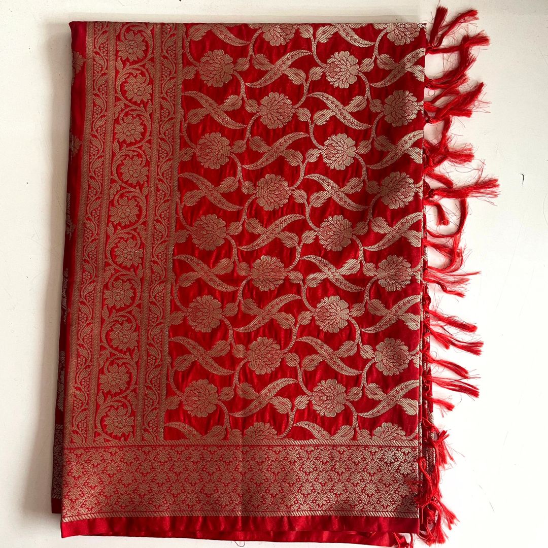 Red Banarasi Silk Dupatta – anokherang
