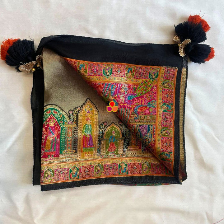 Sunehri Black Traditional Tissue Silk Dupatta – anokherang