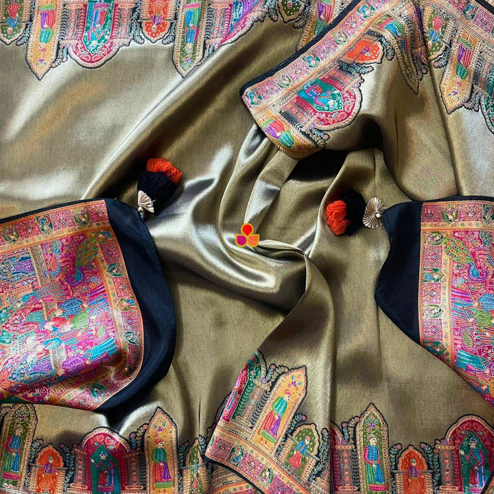 Sunehri Black Traditional Tissue Silk Dupatta – anokherang