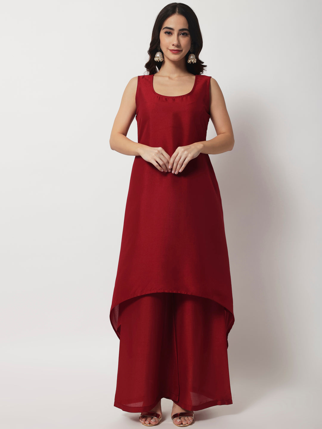 Maroon Co-ord Set with Cape – anokherang
