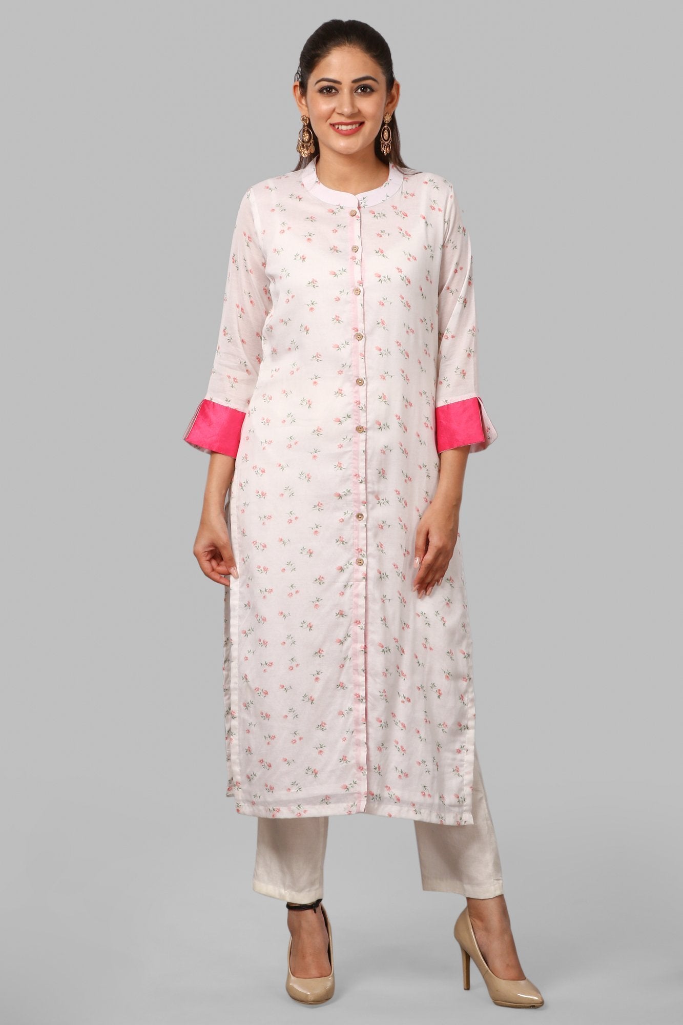 Off-White Peach Floral Kurti with Straight Pants – anokherang