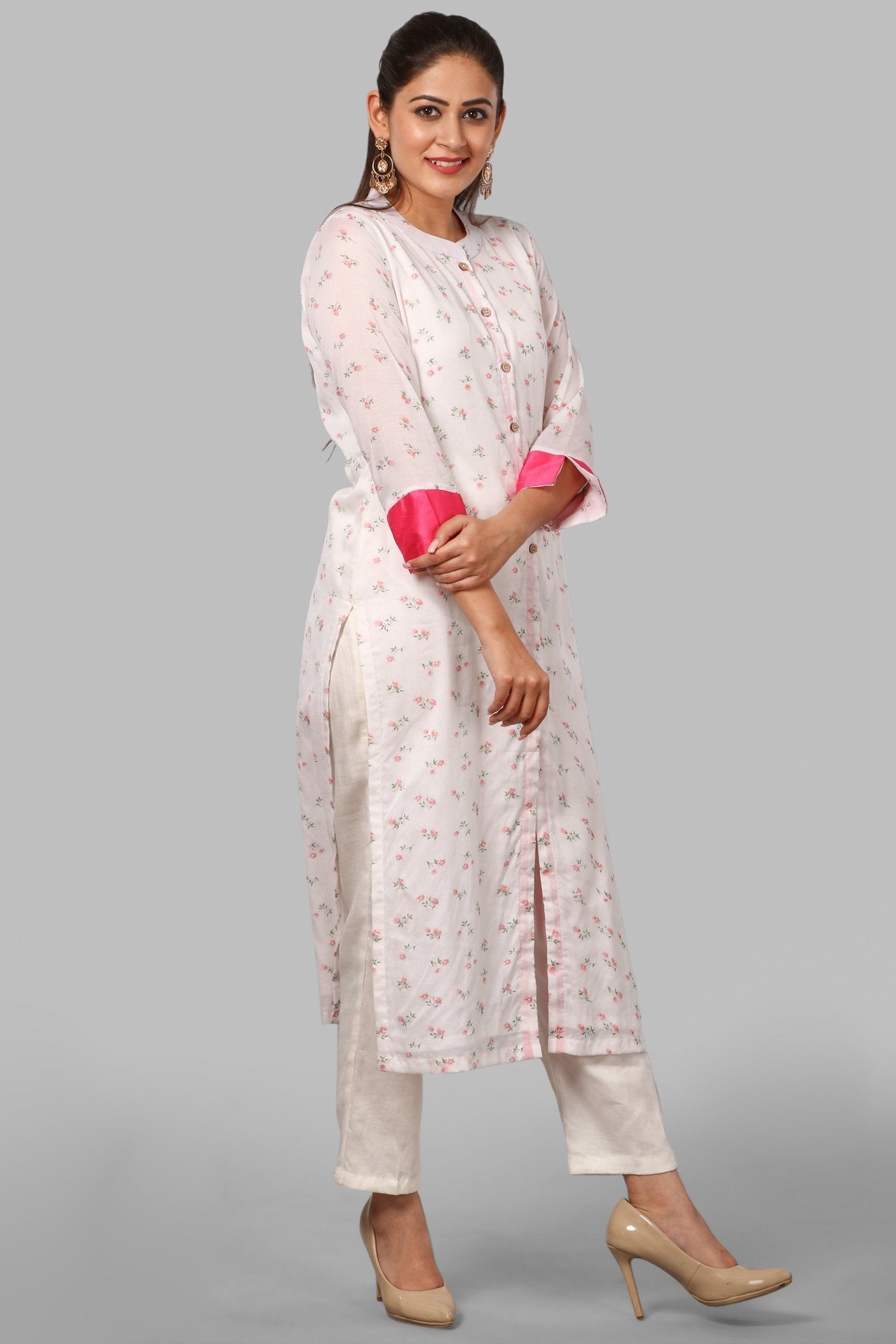 Off-White Peach Floral Kurti with Straight Pants – anokherang