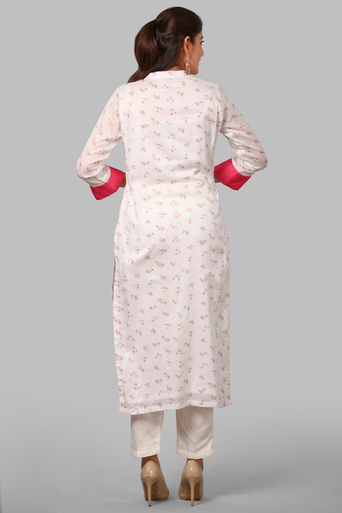 Off-White Peach Floral Kurti with Straight Pants – anokherang