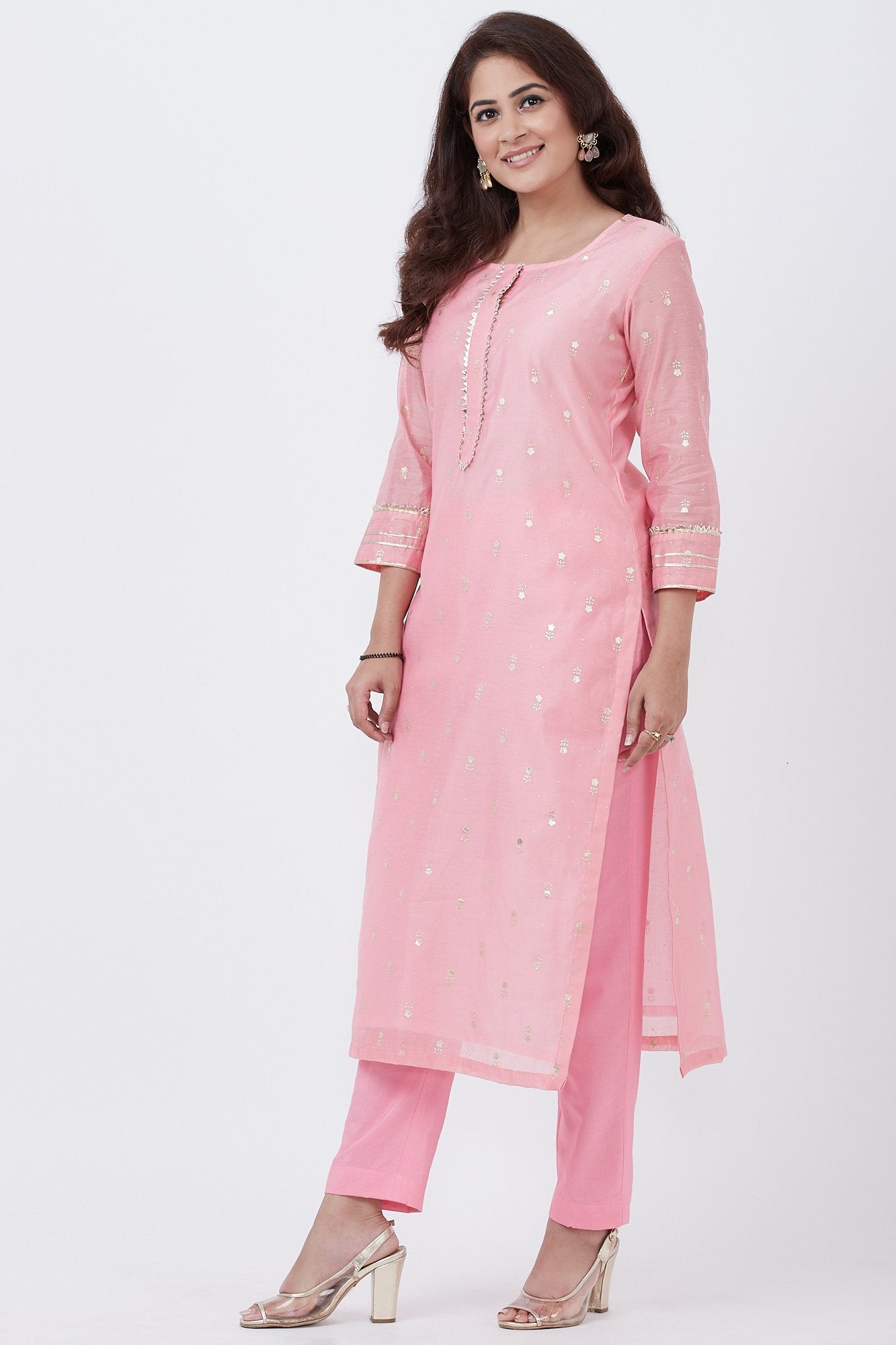 Raspberry Pink Straight Foil Kurti with Straight Pants – anokherang