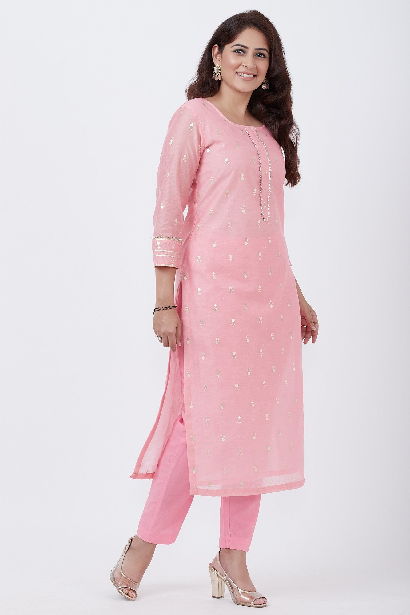 Raspberry Pink Straight Foil Kurti with Straight Pants – anokherang