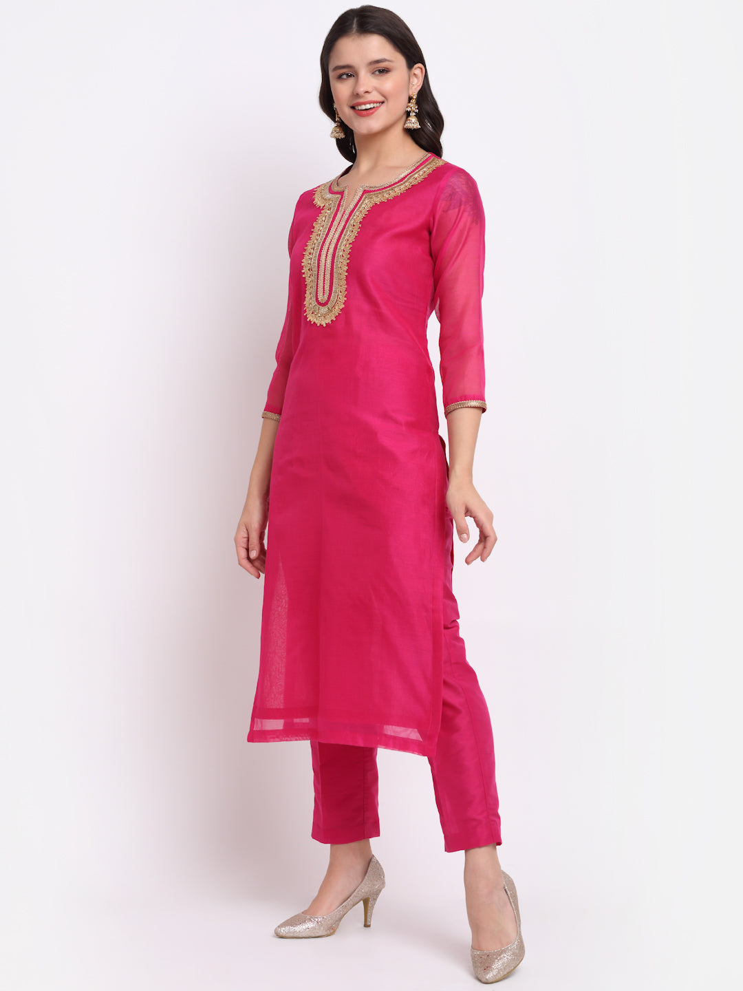 Raspberry Pink Straight Kurti with Straight Pants – anokherang