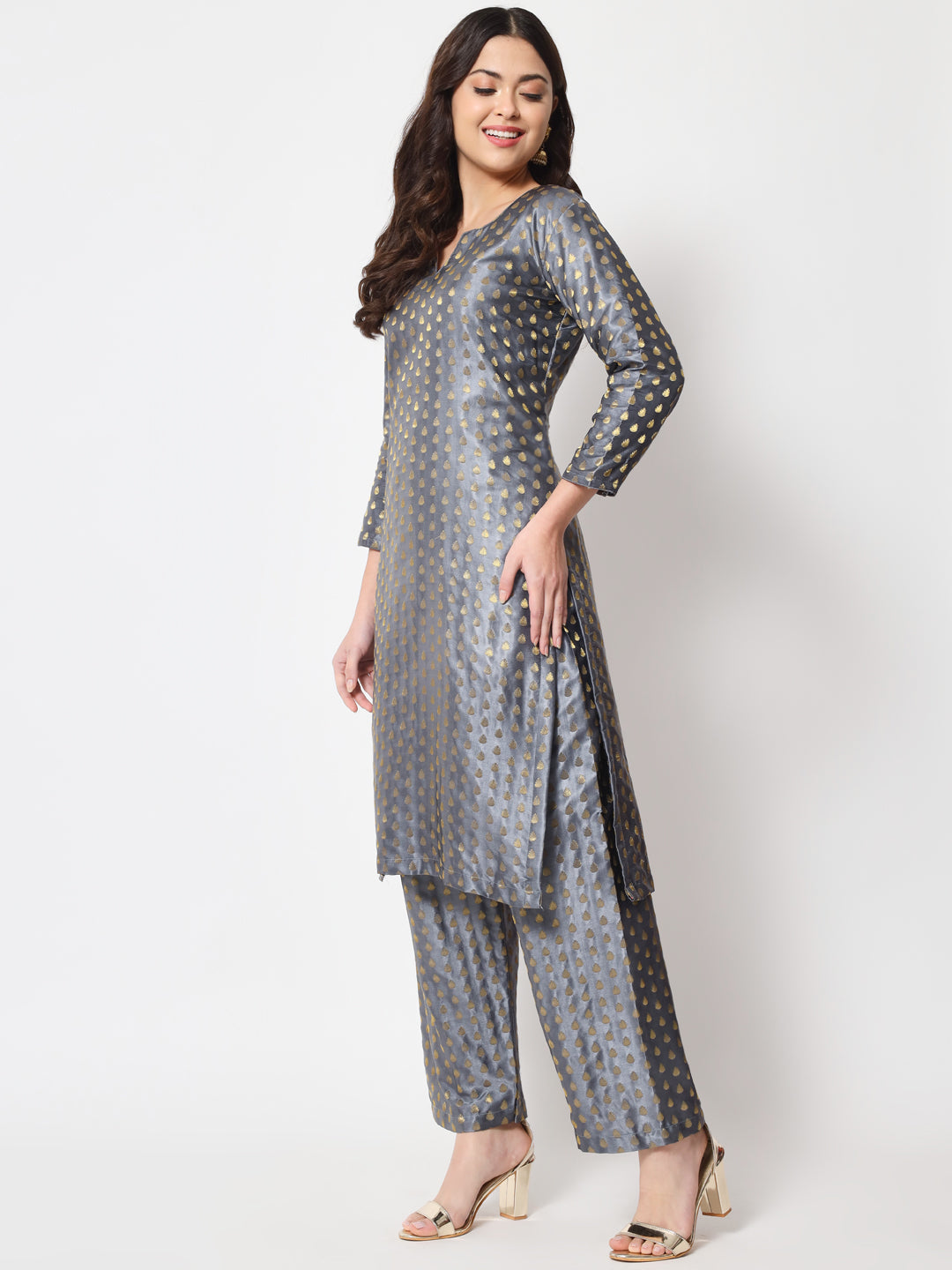 Sahiba Gray Brocade with Straight Palazzo – anokherang