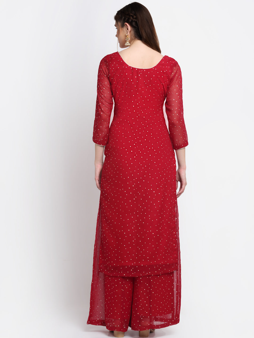 Sparkling Red Hues Georgette Foil Straight Kurti With Palazzo – anokherang