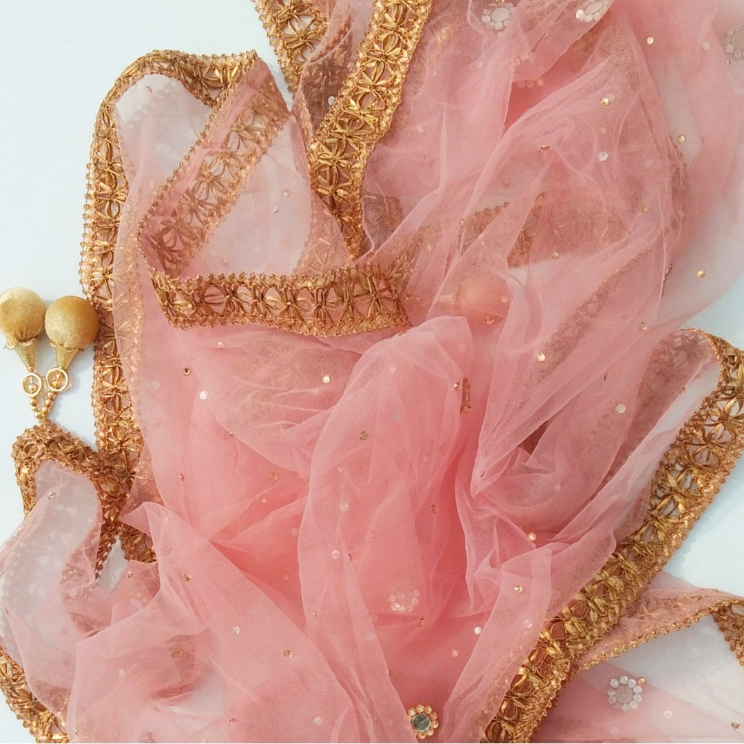 Blush Pink Net Mirror Net Dupatta – anokherang
