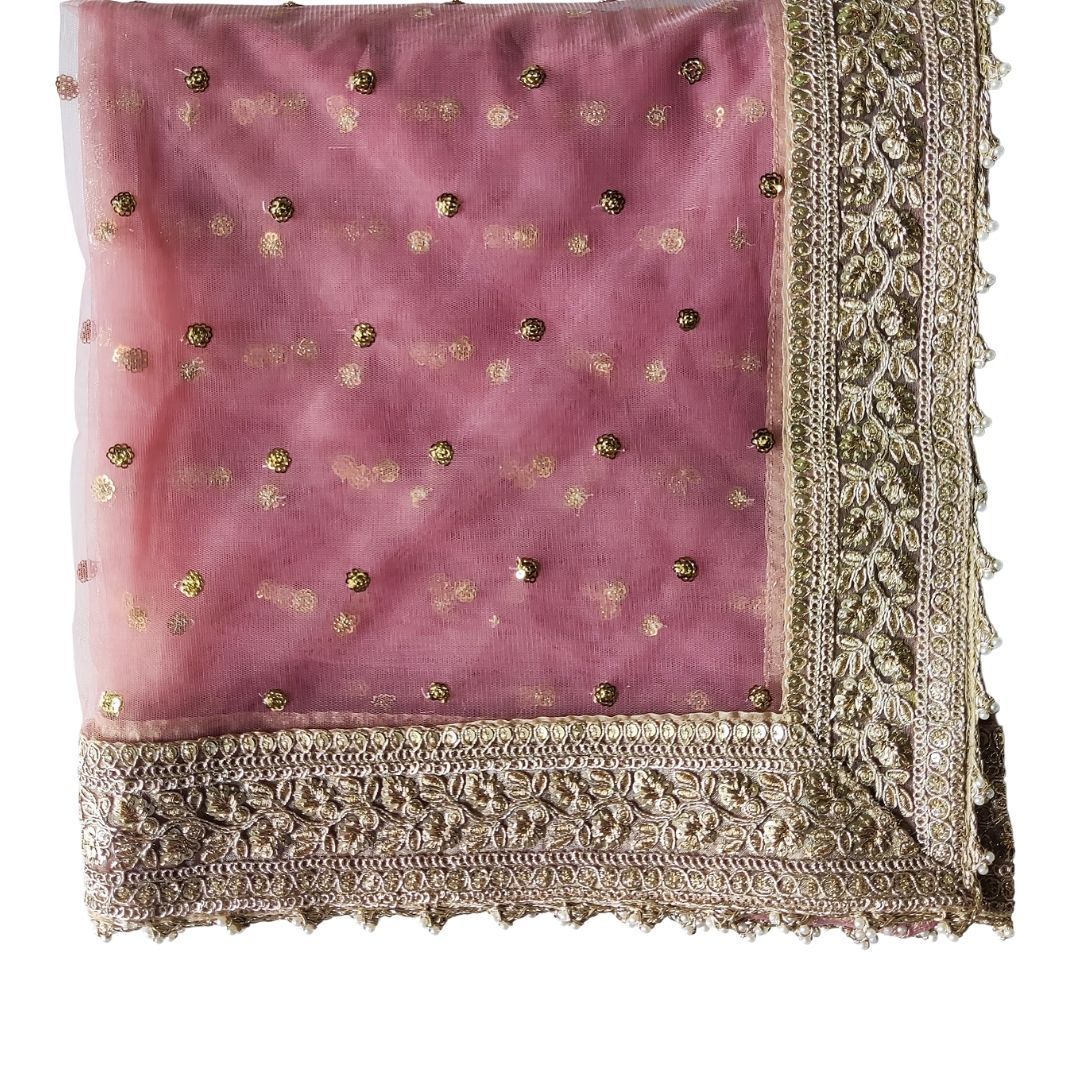 Bridal Dusty Rose Pink Sequin Net Embroidered Dupatta – anokherang