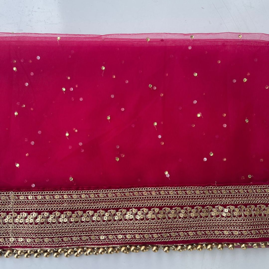 Bridal Queen Pink Trail Net Stone Embroidered Dupatta – anokherang