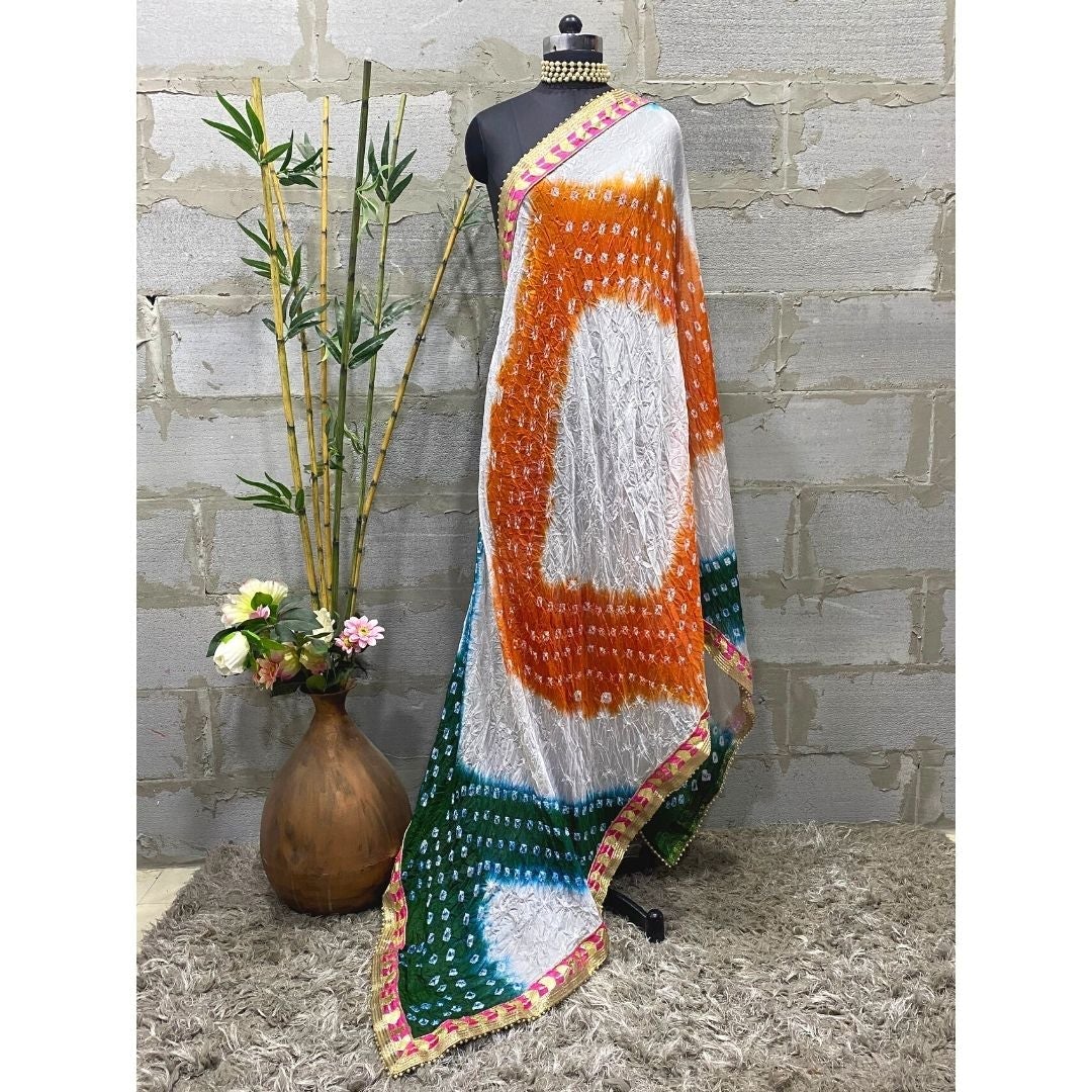 Freedom TriColor Silk Bandhani Dupatta – anokherang