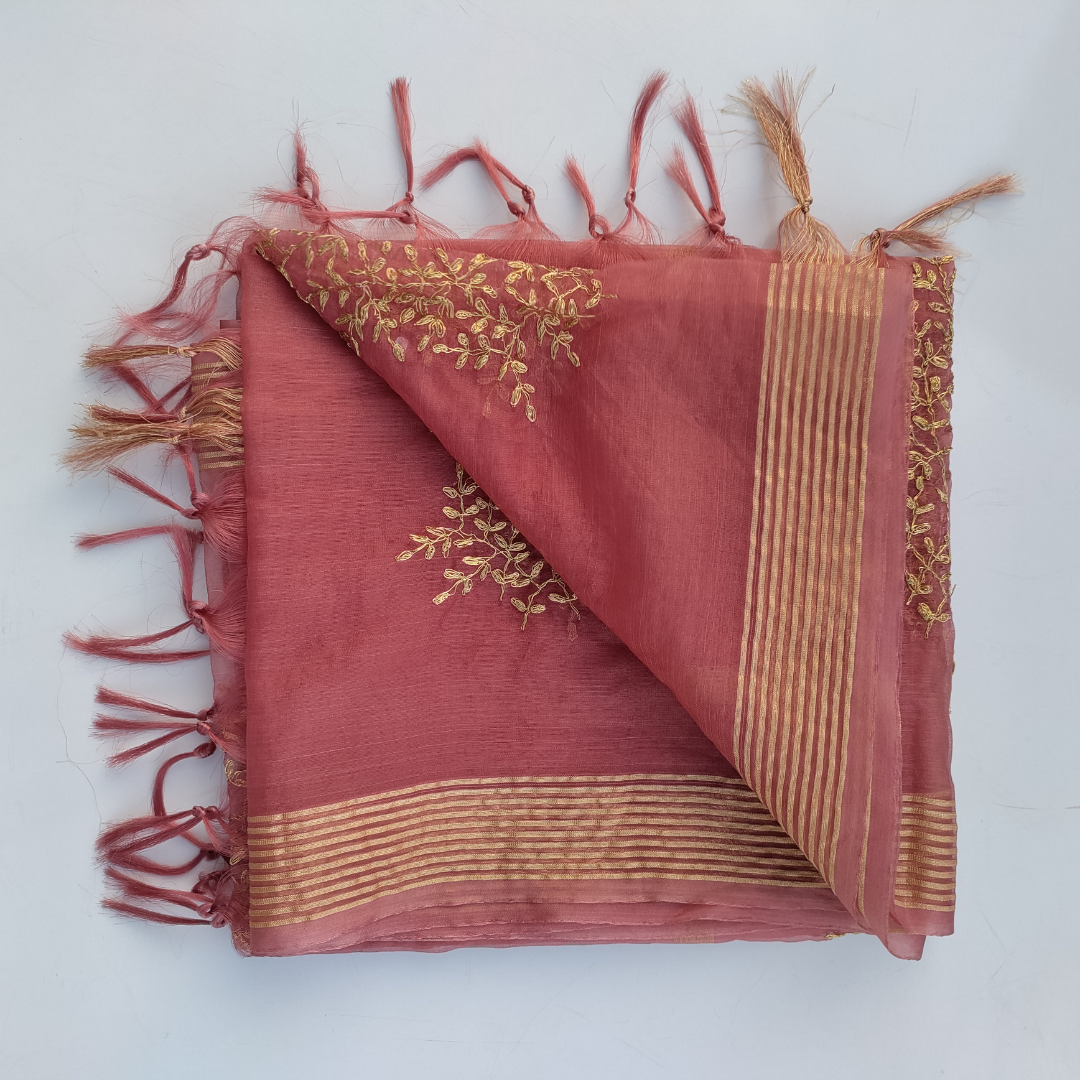 Onion Pink Festive Embroidered Organza Dupatta – anokherang