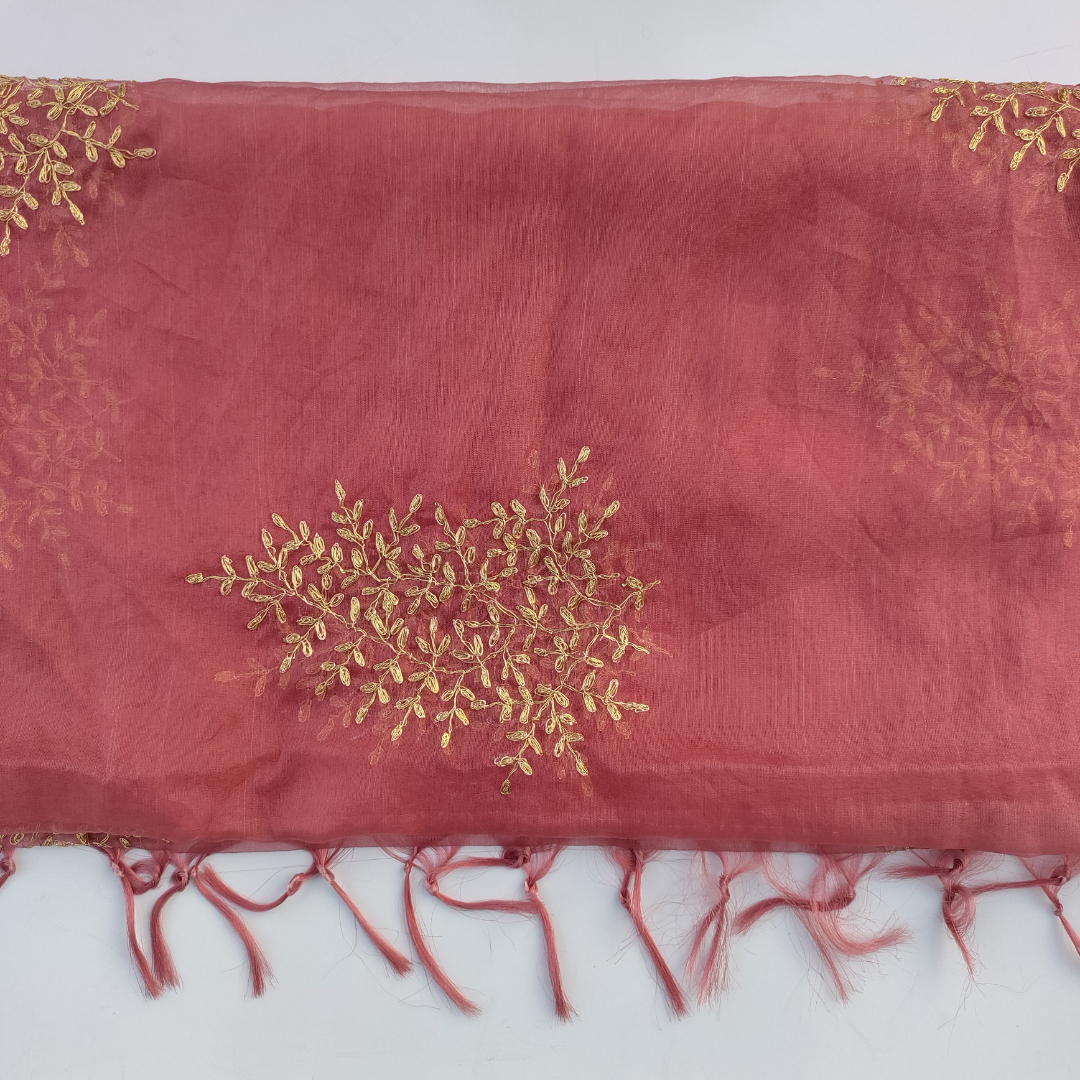 Onion Pink Festive Embroidered Organza Dupatta – anokherang