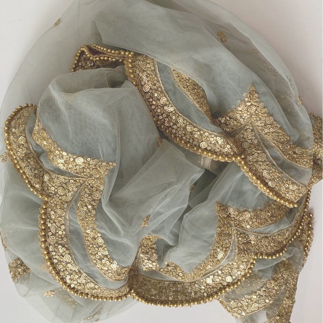 Pewter Grey Embroidered Net Dupatta – anokherang