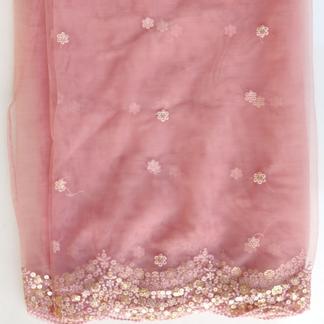 Pink Seqence Embroidered Scalloped Net Dupatta – anokherang