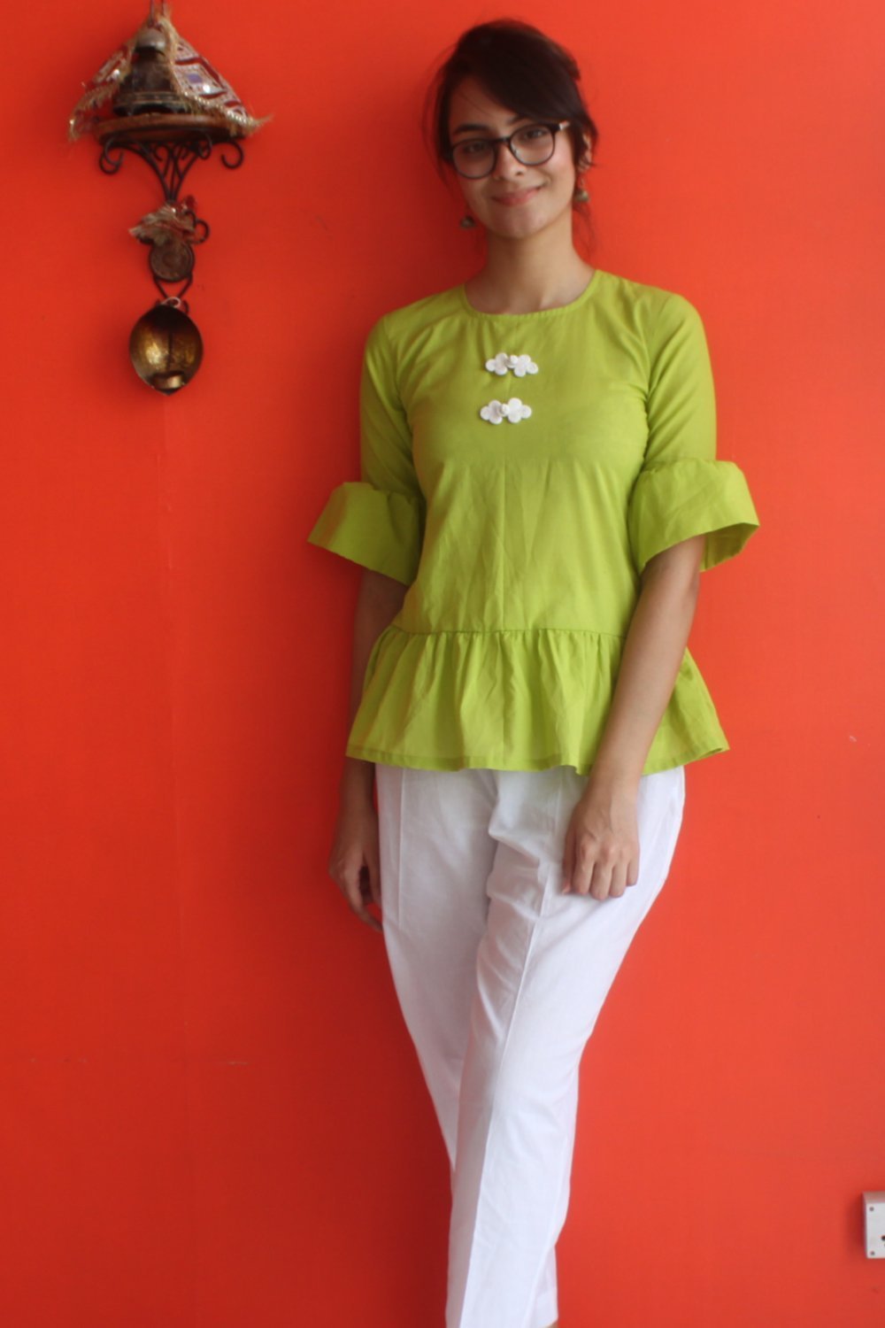 Freedom Green Gathered Top – anokherang