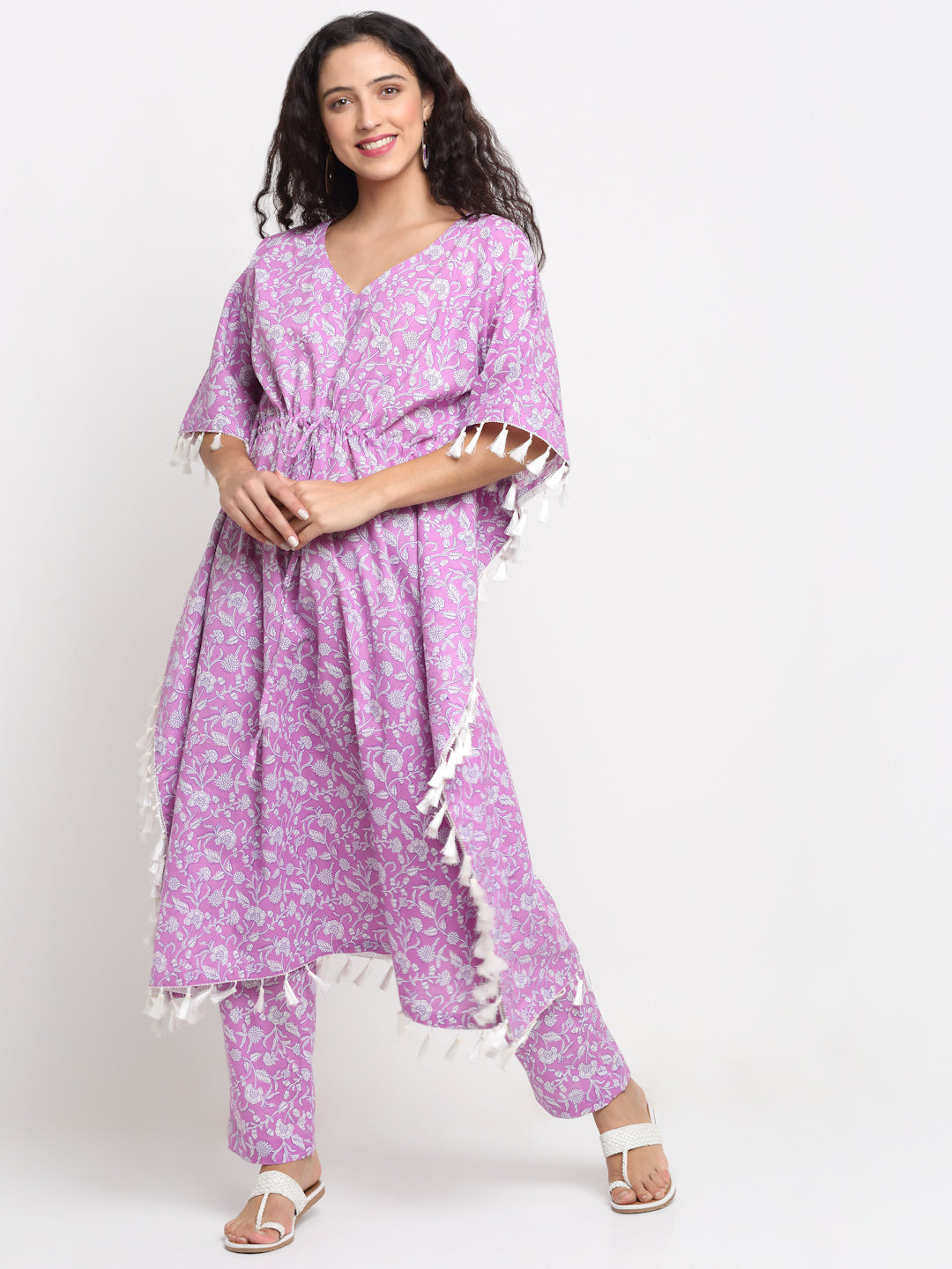 Aster Purple Printed Kaftan with Straight Pants – anokherang